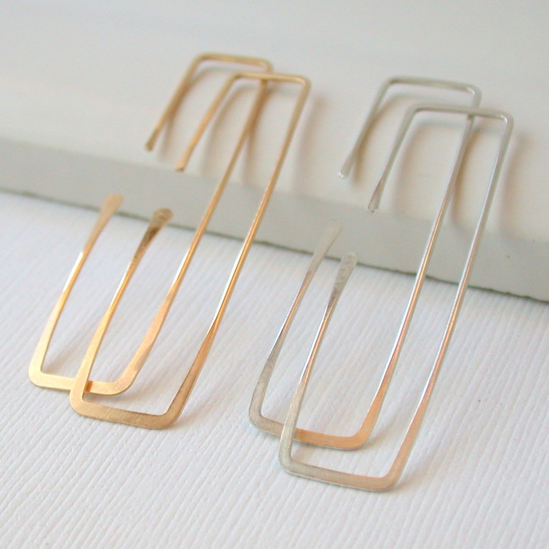 Rectangle Threader Earrings Geometric Earrings Geometric Hoop - Etsy