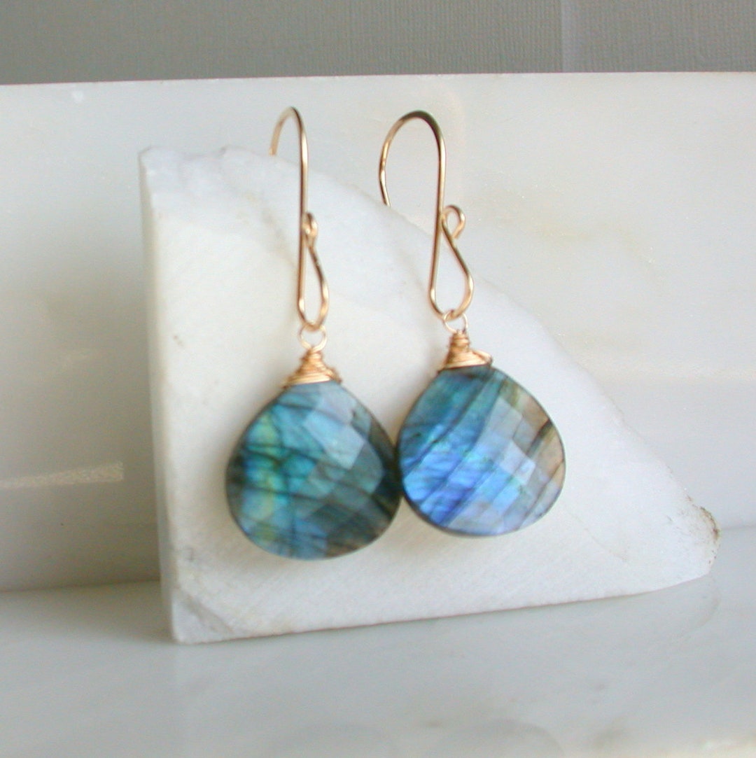Large Statement Labradorite and Gold Fill Earrings. Blue Flash ...