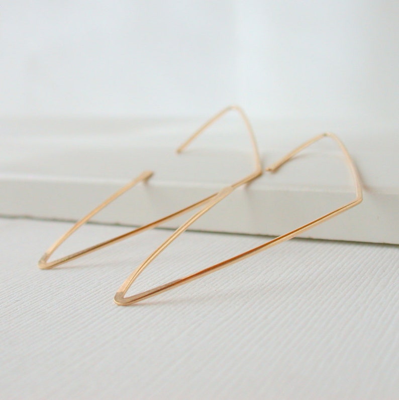 Threader Earrings Triangle Earrings Triangle Hoops Gold | Etsy