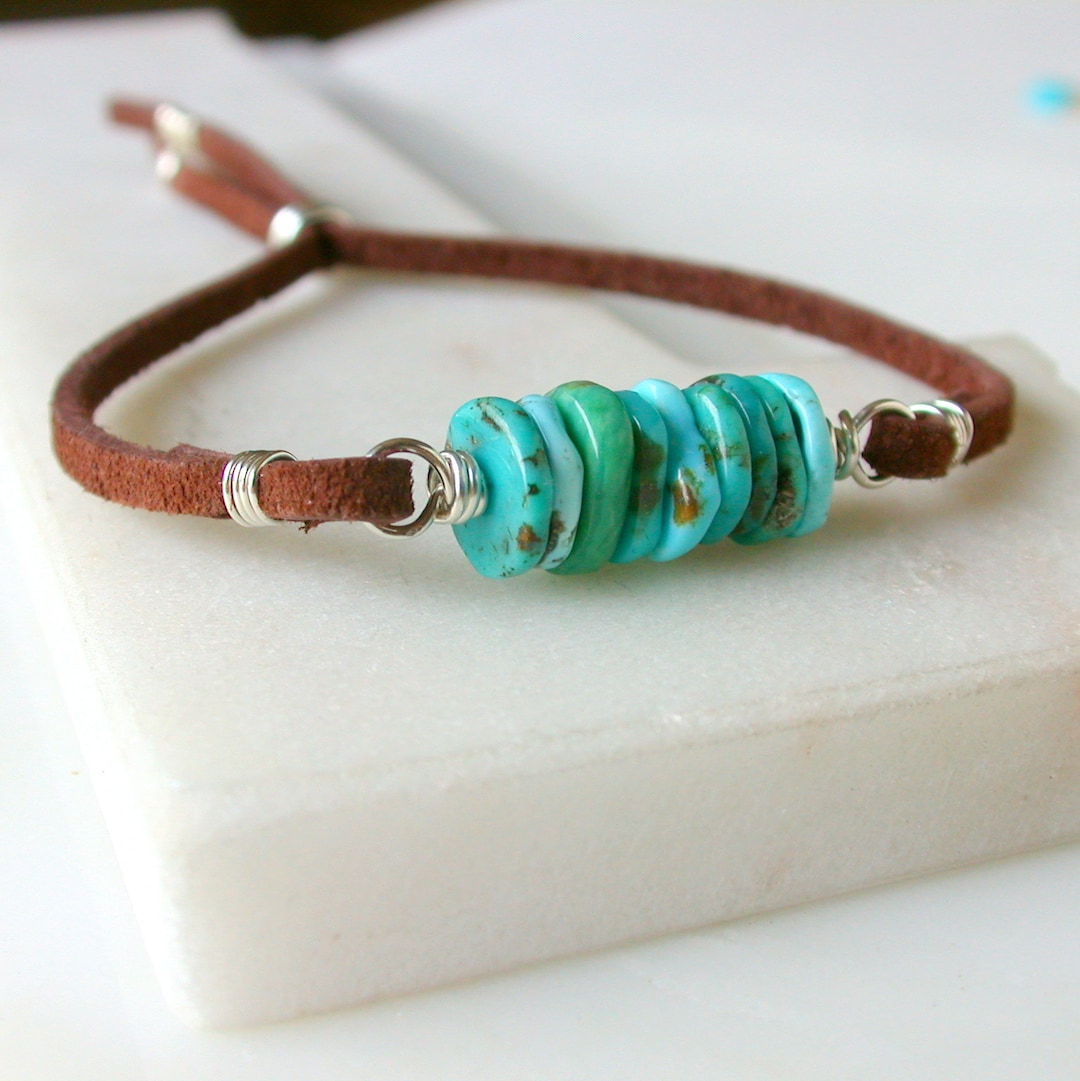 Turquoise and Suede Leather Bracelet. Boho Turquoise and Leather ...