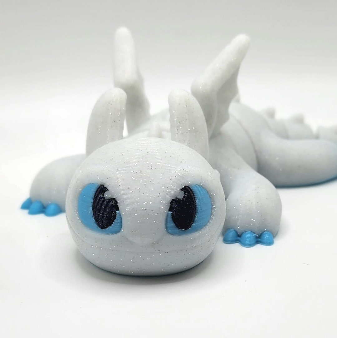 Glitter White Articulated Dragon: 3D Printed Fidget Toy - Etsy