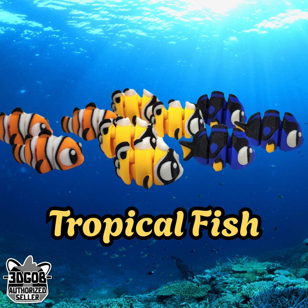 Tropical Fish - 3D Flexible Fidget Fish - Clown Fish, Blue Hippo Tang ...