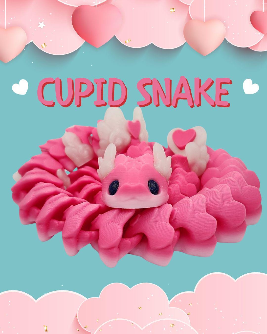 18" Cupid Snake - Articulated 3D Printed Fidget Toy With Heart Tail ...