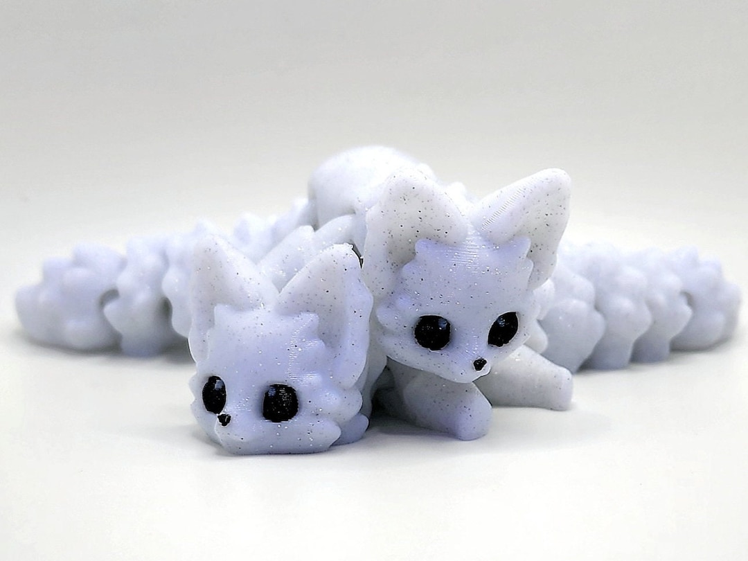 Arctic Flexi Fox, White Glitter, Silk or Pearlescent, Articulated 3D ...