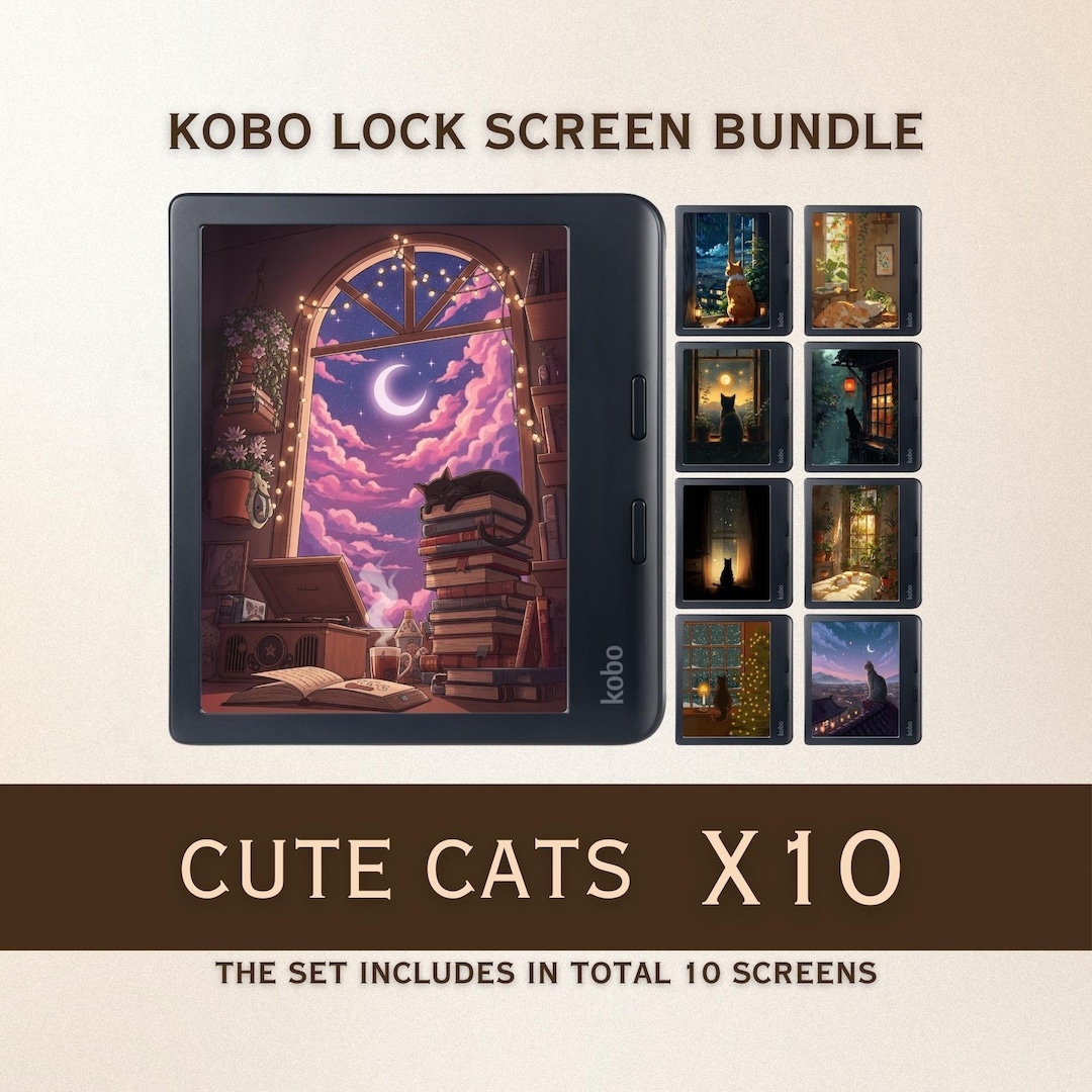 Kobo Lock Screens Bundle - Cute Cats (x10 Wallpapers) - Etsy
