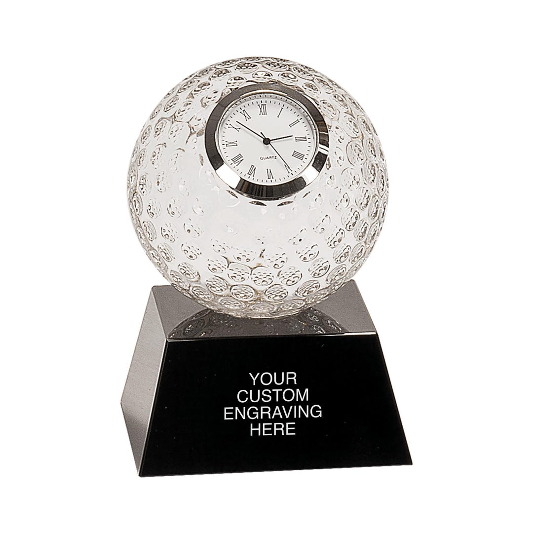 Clear Crystal Golf Ball Clock - Custom Engraved Golf Gift - Elegant ...