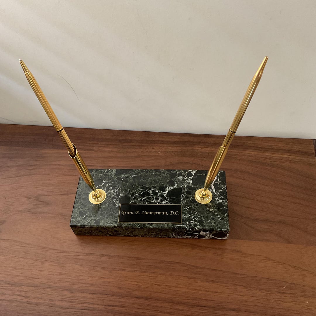 Custom Engraved Marble Desk Set - Elegant Pen & Pencil Holder With ...