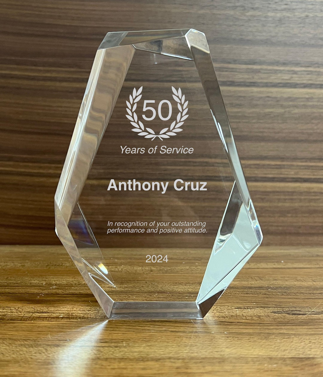 Custom Years of Service Wreath Jewel Award – Engraved Acrylic Trophy ...