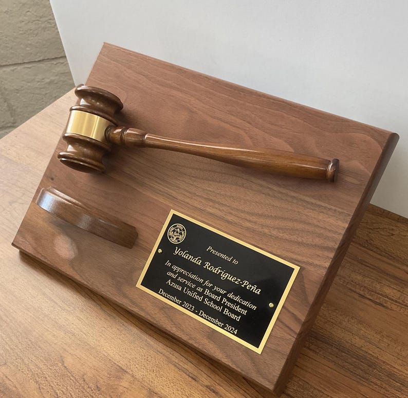 Walnut Gavel Plaque With Custom Engraving - Executive Gift for Judge ...