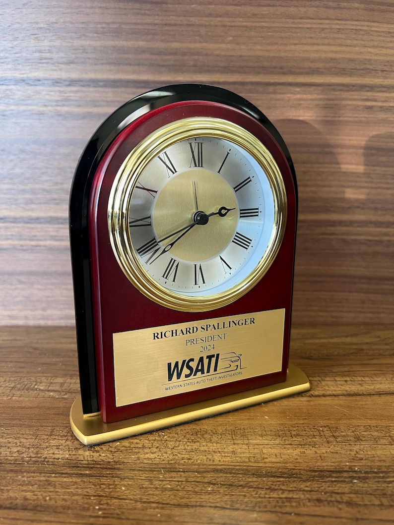 Personalized Rosewood Desk Clock – Custom Engraved Plaque, Executive ...