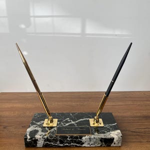 Custom Engraved Marble Desk Set - Elegant Pen & Pencil Holder With ...