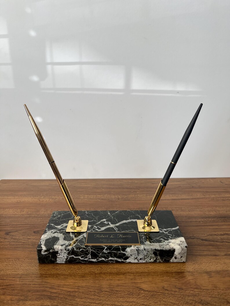 Custom Engraved Marble Desk Set Elegant Pen & Pencil Holder With ...
