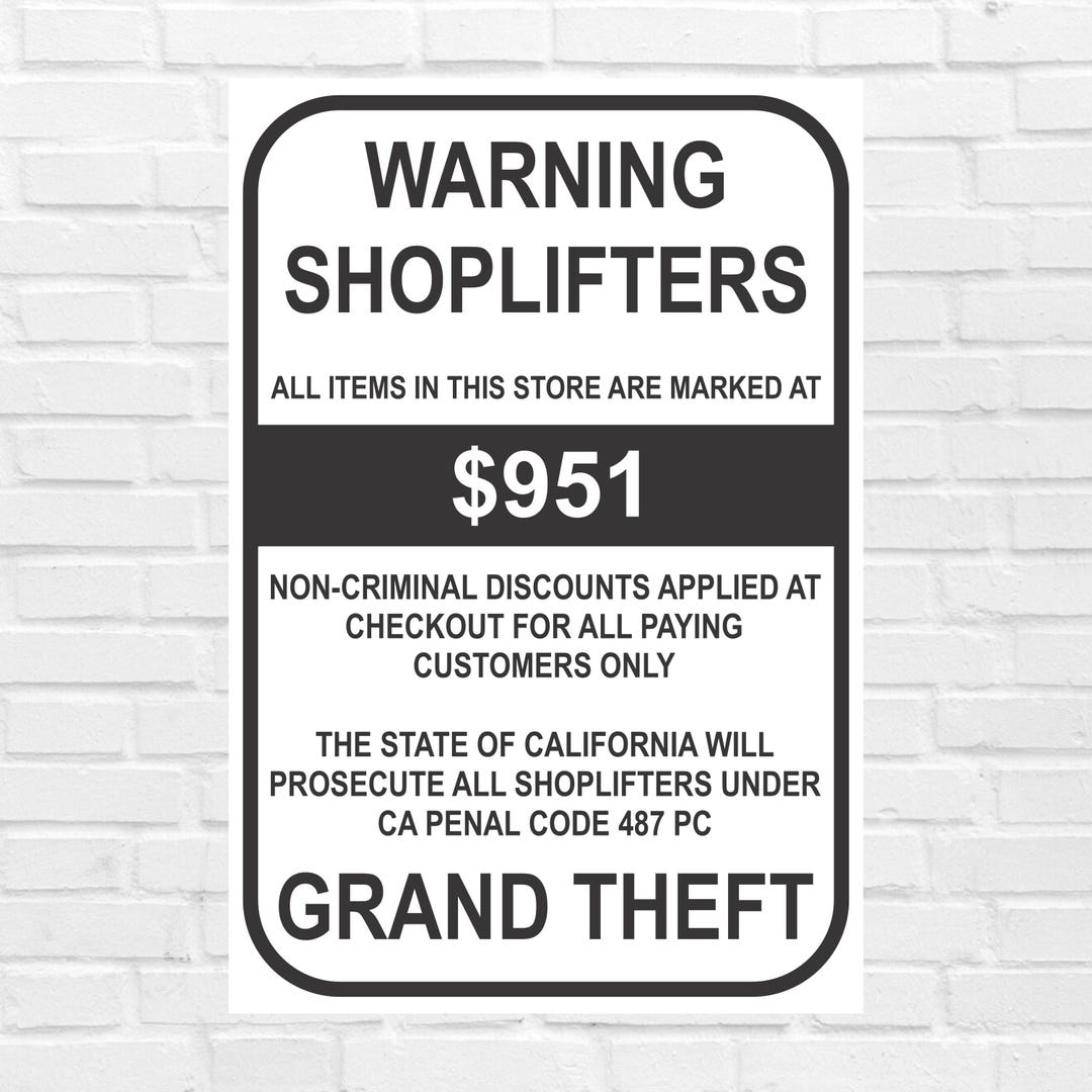 Warning Shoplifters Sign - Grand Theft Prevention for Small Business - Etsy