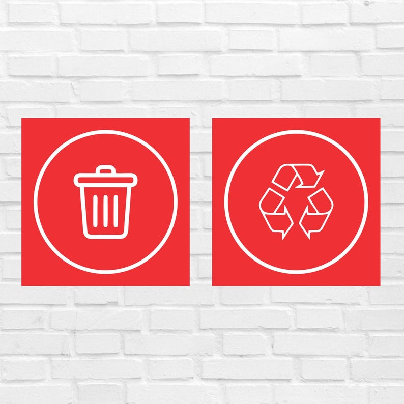 Trash and Recycling Symbol Sign Perfect for Restaurants or Cafes ...
