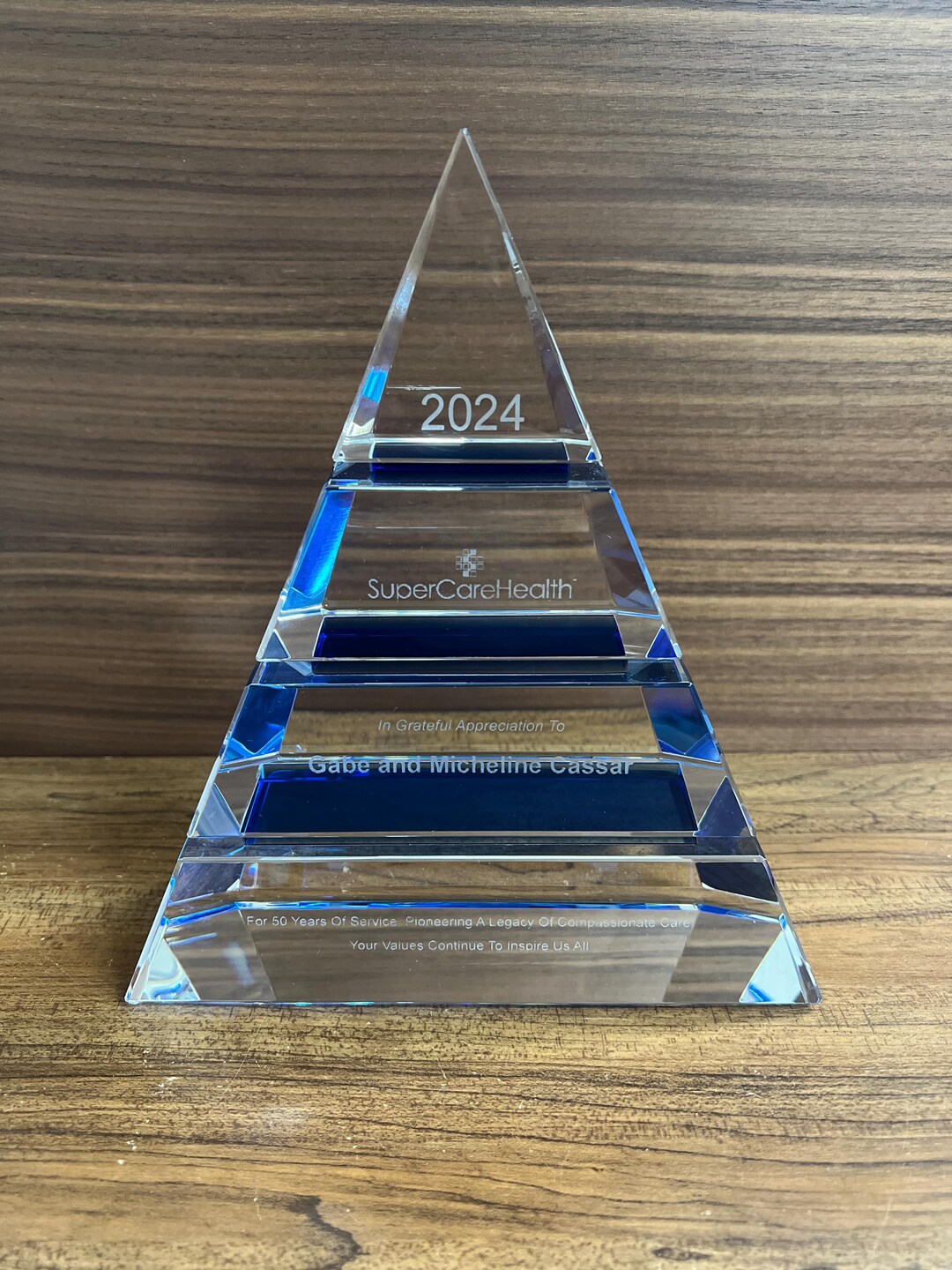 Crystal Luxor Pyramid Award – Blue Tint, Custom Engraved - Etsy