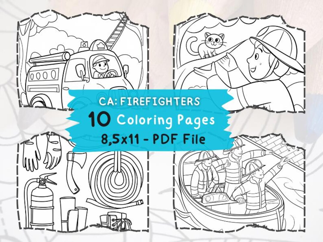 10 Pages Firefighters Themed Coloring Book - Kids Coloring Book ...