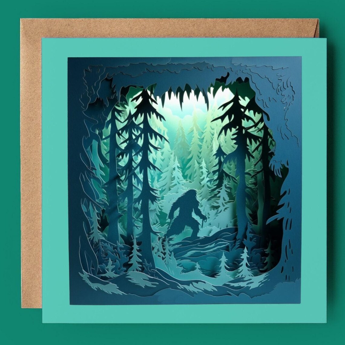 Bigfoot Monster Forest Card, 2D Cryptid Greeting, Sasquatch Happy ...