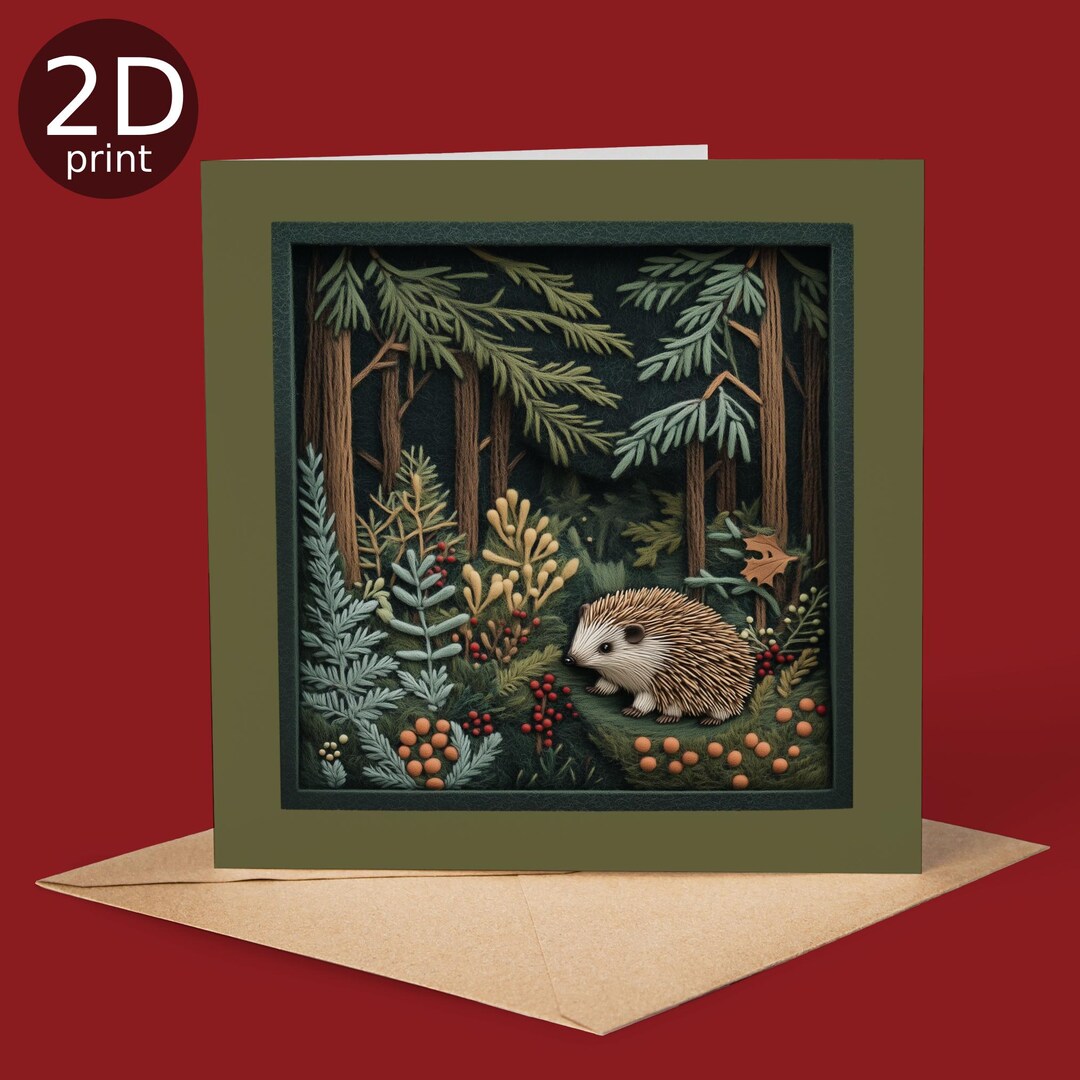 Deep Forest Hedgehog Shadow Box Card, Magical 2D Print Greeting ...