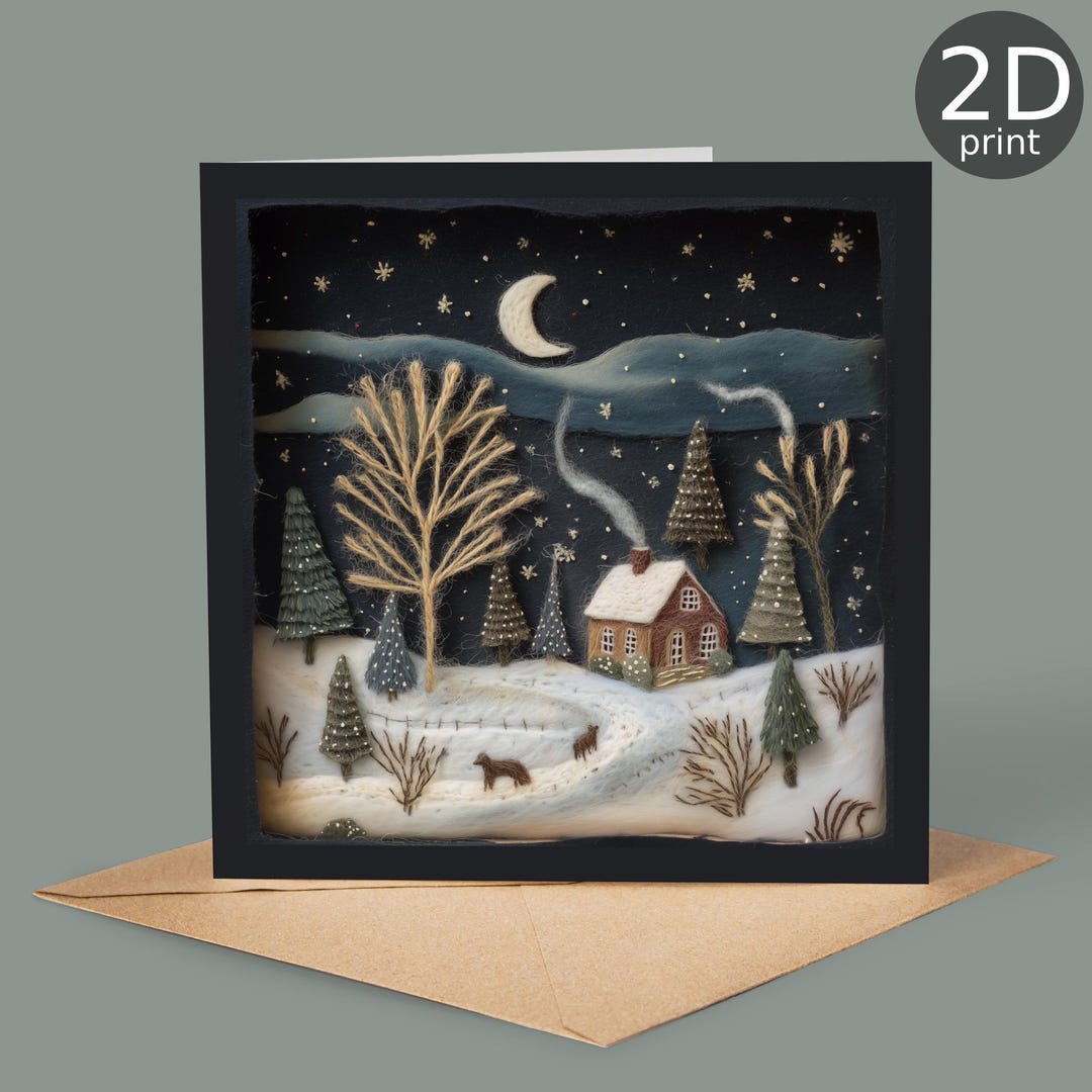 Snowy Night Landscape 2D Print Shadow Box Card | Magic Festive Greeting ...