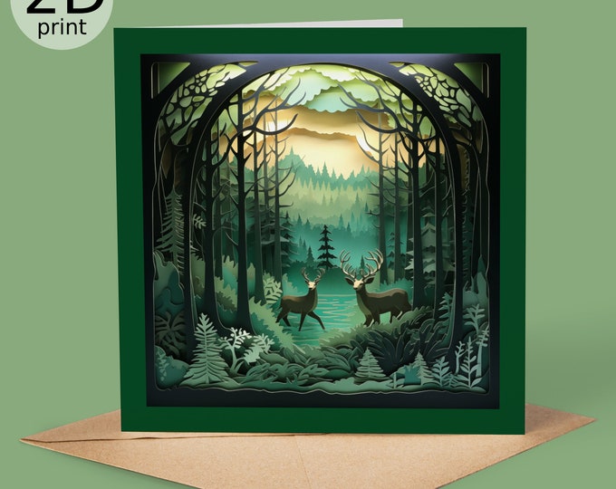 Deep Forest Green Horizon Card, 2D Print Greeting UK, Happy Birthday ...