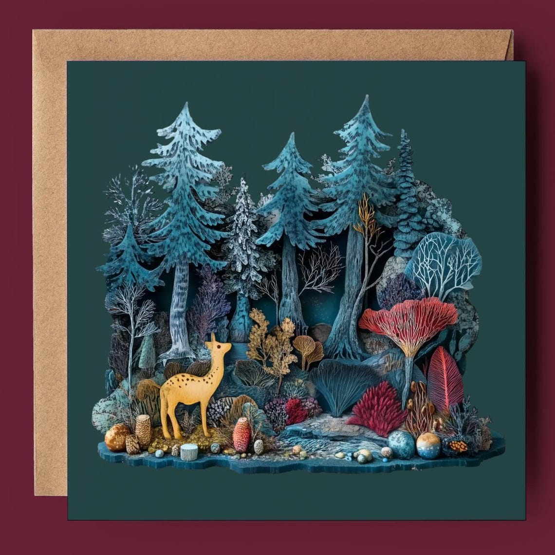 Magical Forest Greeting Card With Deer – Enchanted Woodland Art Card ...