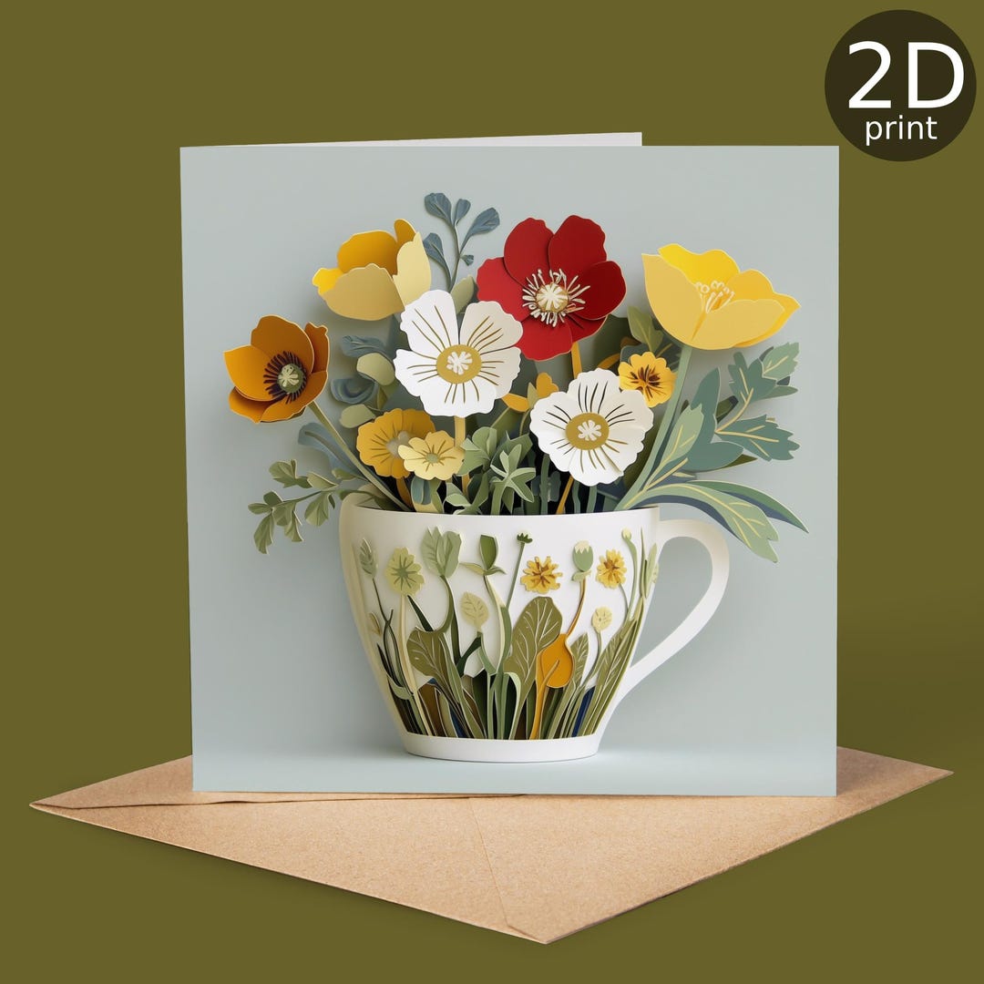 Teacup Poppies Greeting Card – 2D Art Print | Floral Botanical ...