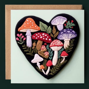 2D Print Dark Mushroom Heart Valentines Card, Nature Lovers ...