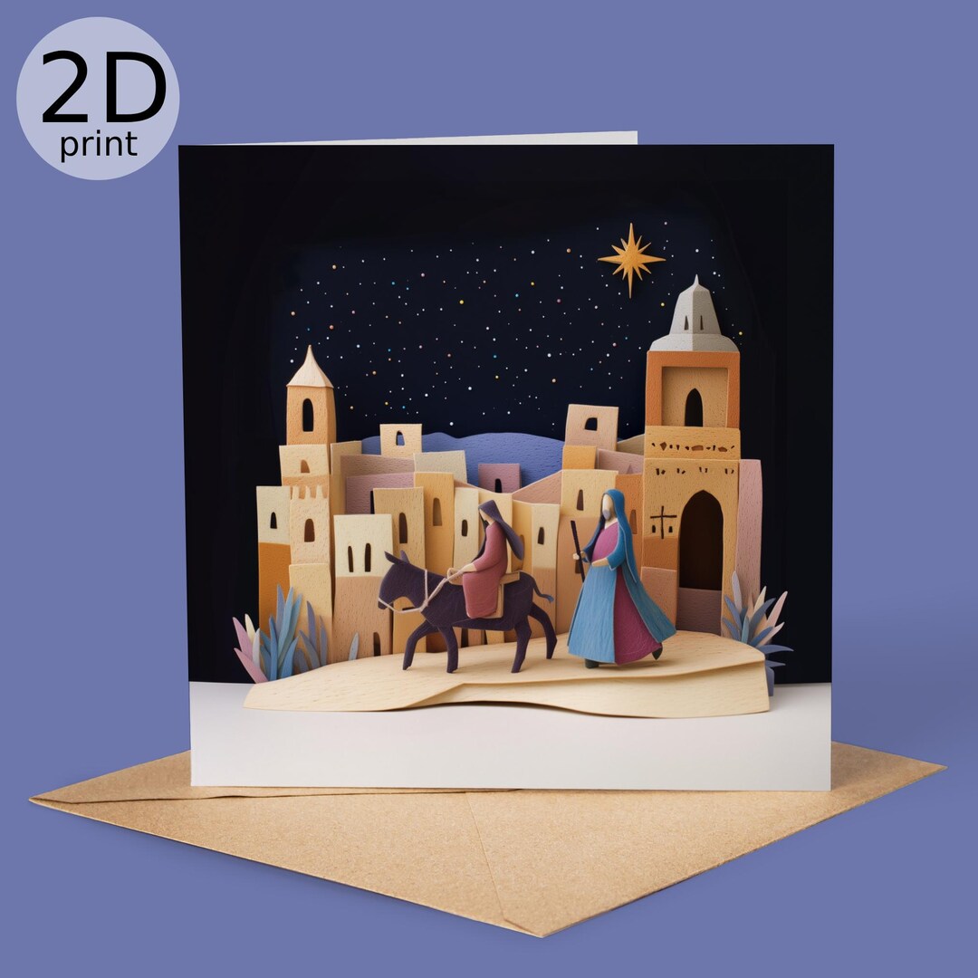 Starry Bethlehem Journey 2D Shadow Box Card, Magical 2D Print Greeting ...