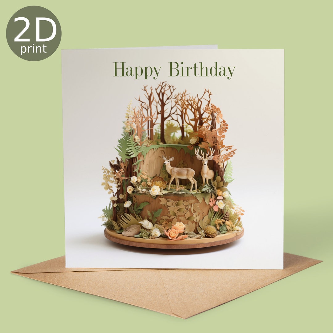 Happy Birthday Woodland Deer Card, 2D Greeting UK, Nature Lovers, Thank ...