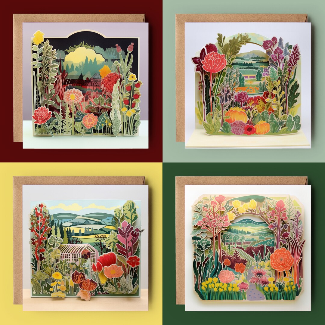 Blooming Gardens Cards Set of 4, Papercut Greeting UK, Happy Birthday ...