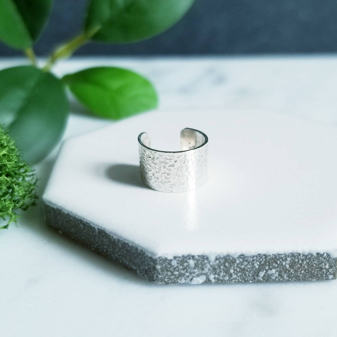 Stardust Textured Wide Sterling Silver Ear Cuff Faux Piercing - Etsy