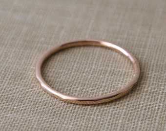 Slim Hammered 14K Rose Gold Fill Single Stacking Ring | Etsy