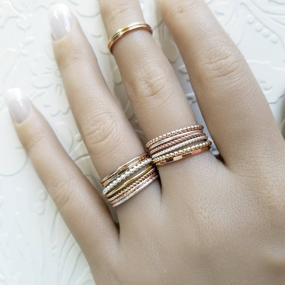 Slim Stacking Rings- Build Your Own Stack- Sterling Silver, Rose Gold ...