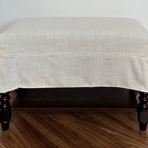 White Linen Ottoman Cover, Custom Ottoman Slipcover,custom Made Ottoman ...