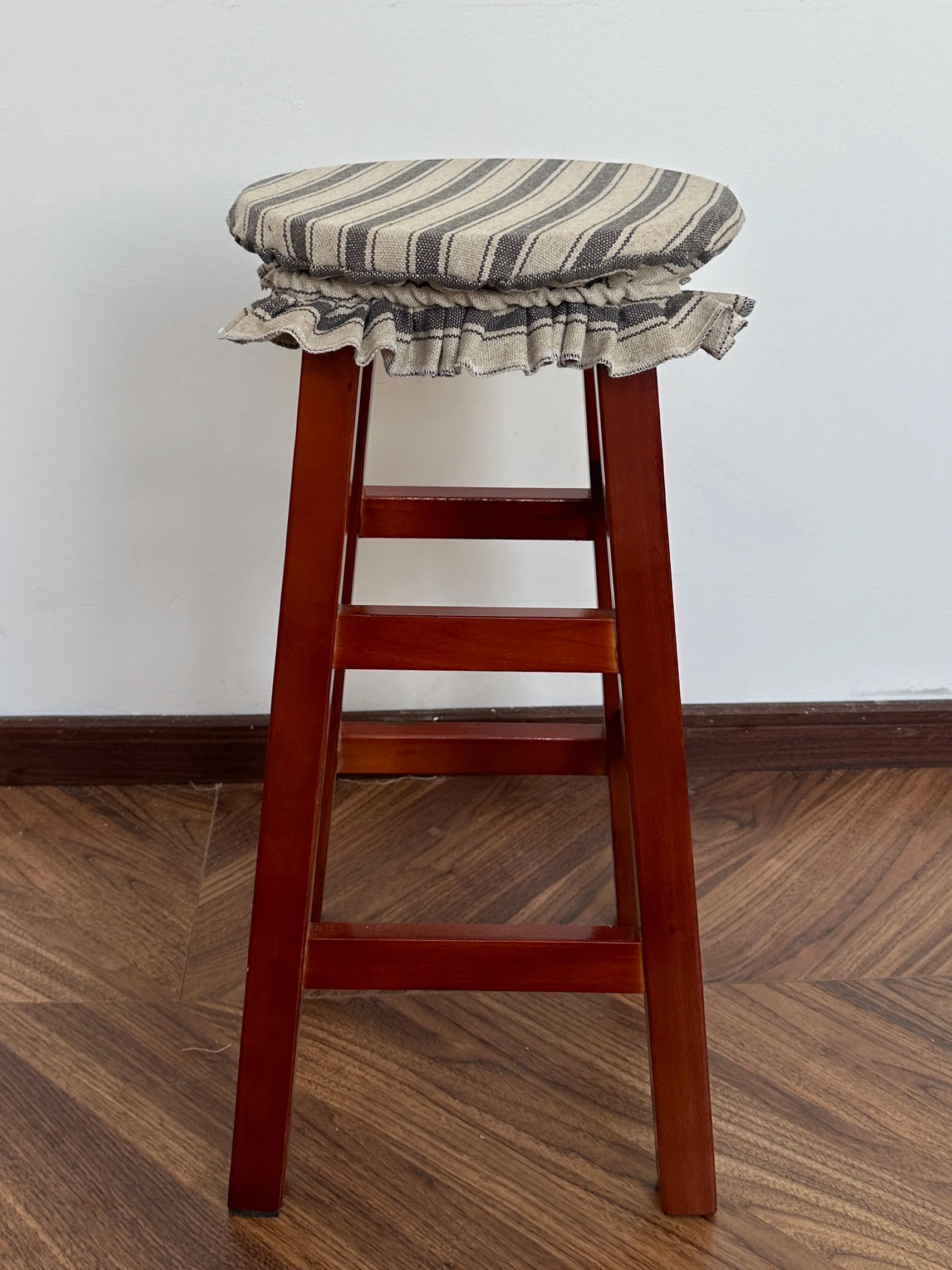 Black Striped Linen Stool Cover, Linen Stool Cover, Washable and ...