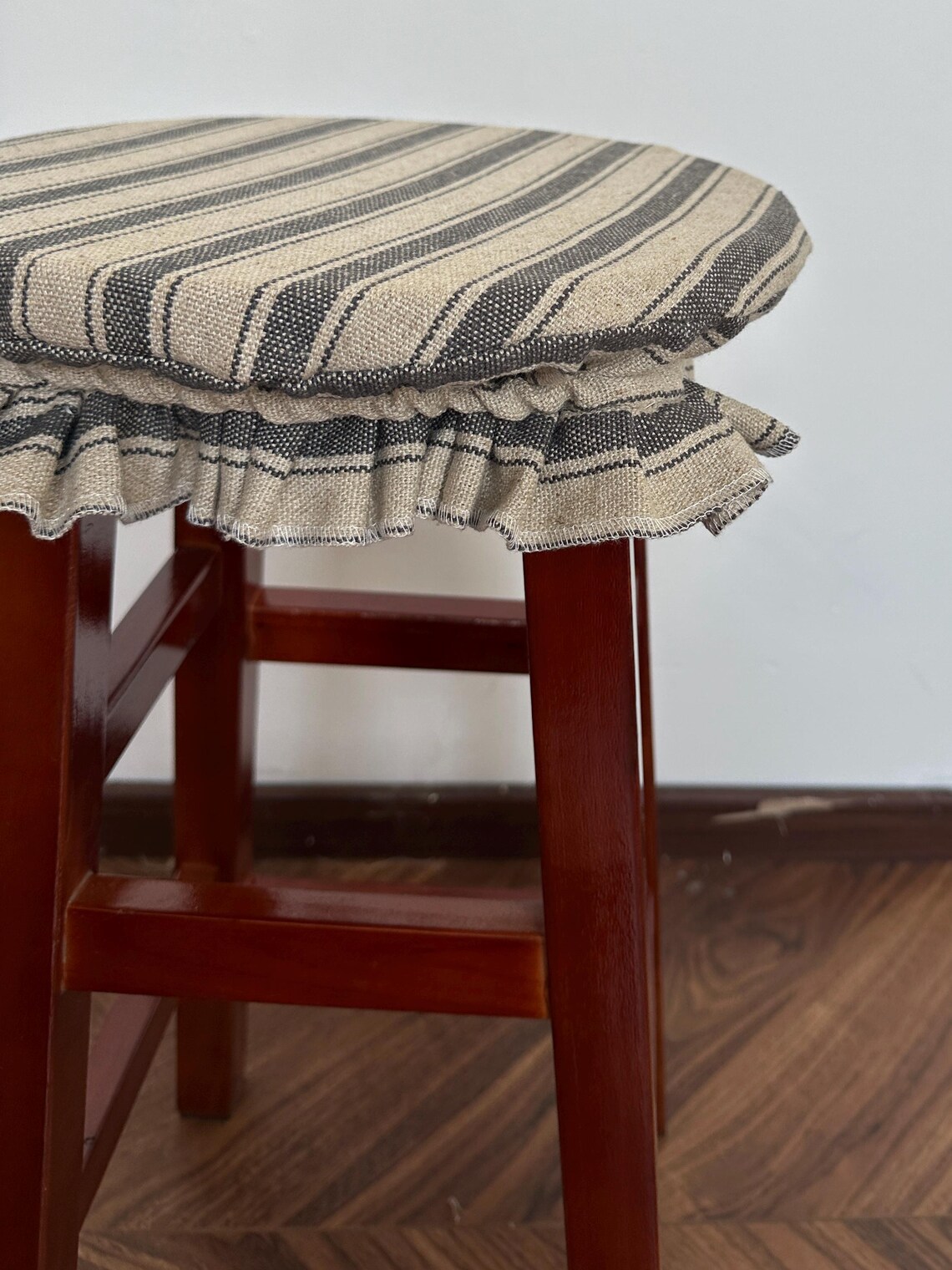 Black Striped Linen Stool Cover, Linen Stool Cover, Washable and ...