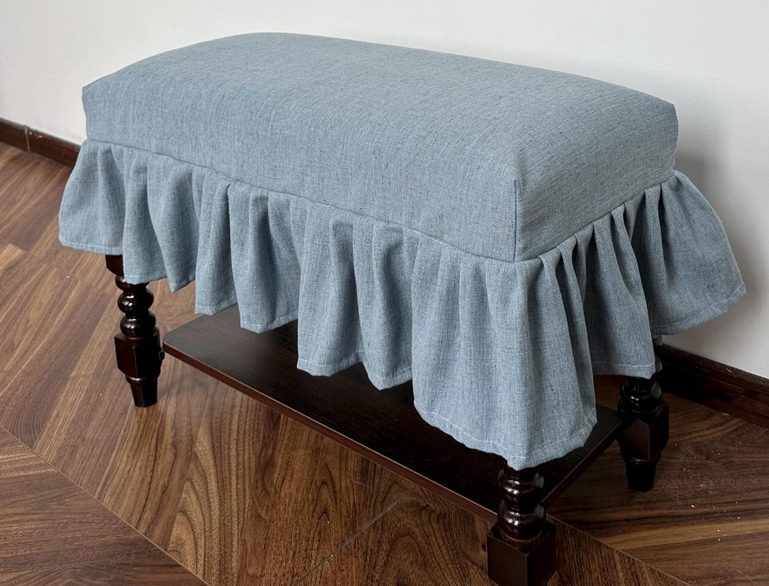 Light Blue Linen Footstool Cover, Custom Footstool Cover, Custom ...
