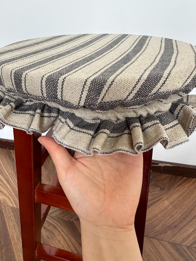 Black Striped Linen Stool Cover, Linen Stool Cover, Washable and ...