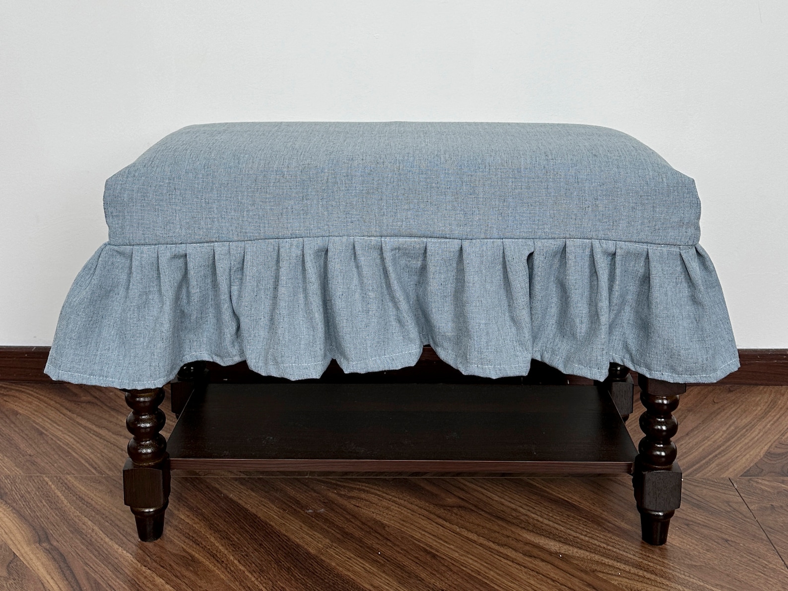 Light Blue Linen Footstool Cover, Custom Footstool Cover, Custom ...