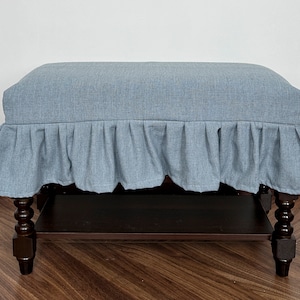 Light Blue Linen Footstool Cover, Custom Footstool Cover, Custom ...