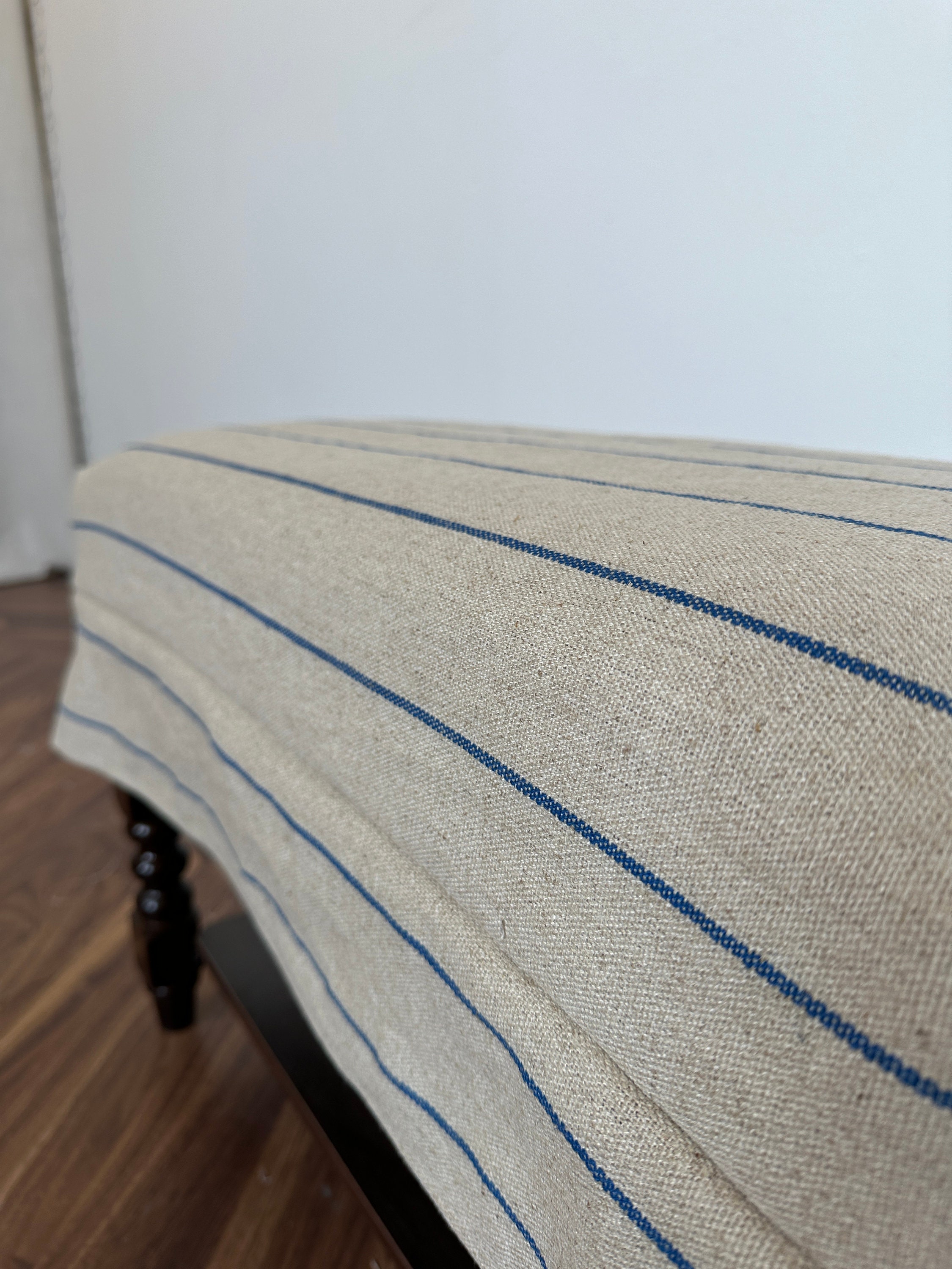 Beige Linen Footstool Cover,blue Stripe Cover,custom Footstool Cover ...