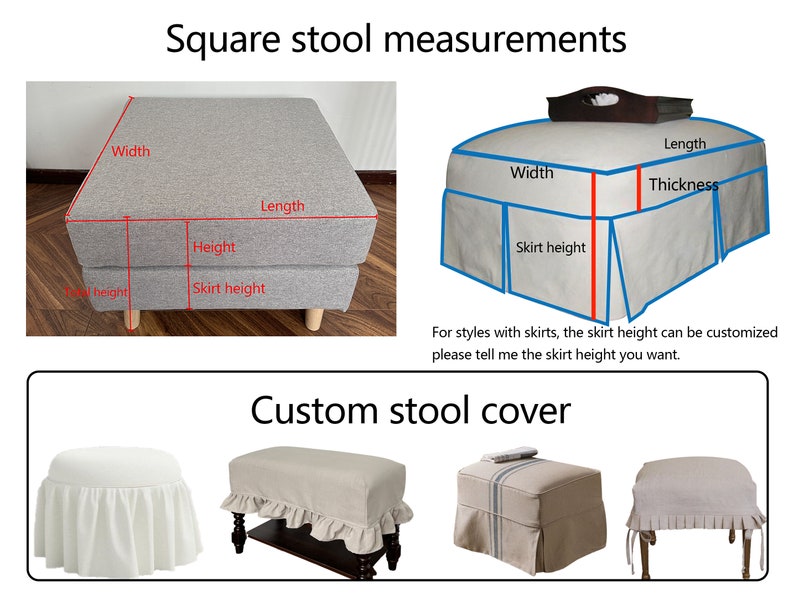 Beige Linen Footstool Cover,blue Stripe Cover,custom Footstool Cover ...