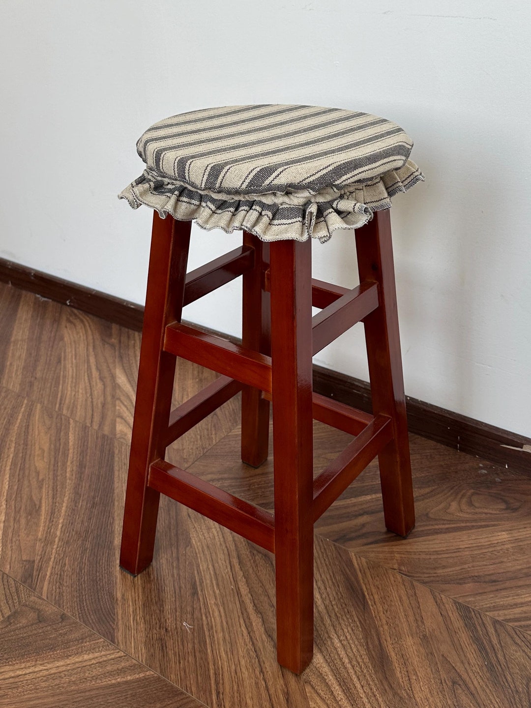 Black Striped Linen Stool Cover, Linen Stool Cover, Washable and ...