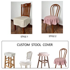 Blue Striped Linen Counter Stool Cover, Washable and Removable Stool ...