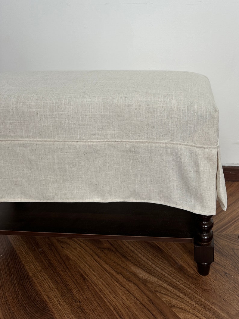 White Linen Ottoman Cover, Custom Ottoman Slipcover,custom Made Ottoman ...