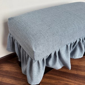 Light Blue Linen Footstool Cover, Custom Footstool Cover, Custom ...
