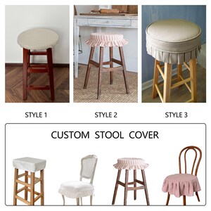 Black Striped Linen Stool Cover, Linen Stool Cover, Washable and ...