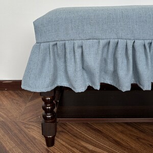 Light Blue Linen Footstool Cover, Custom Footstool Cover, Custom ...