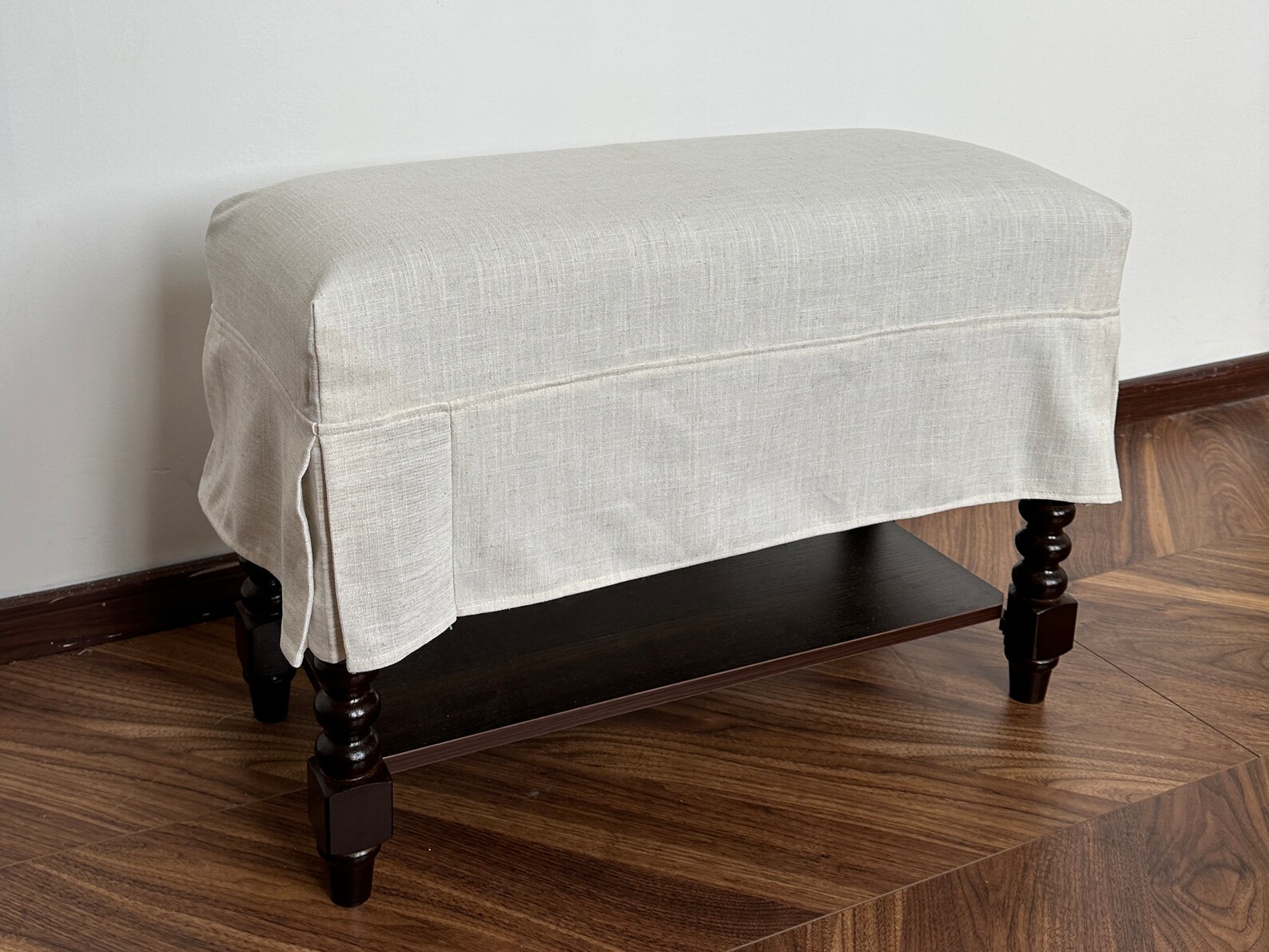 White Linen Ottoman Cover, Custom Ottoman Slipcover,custom Made Ottoman ...