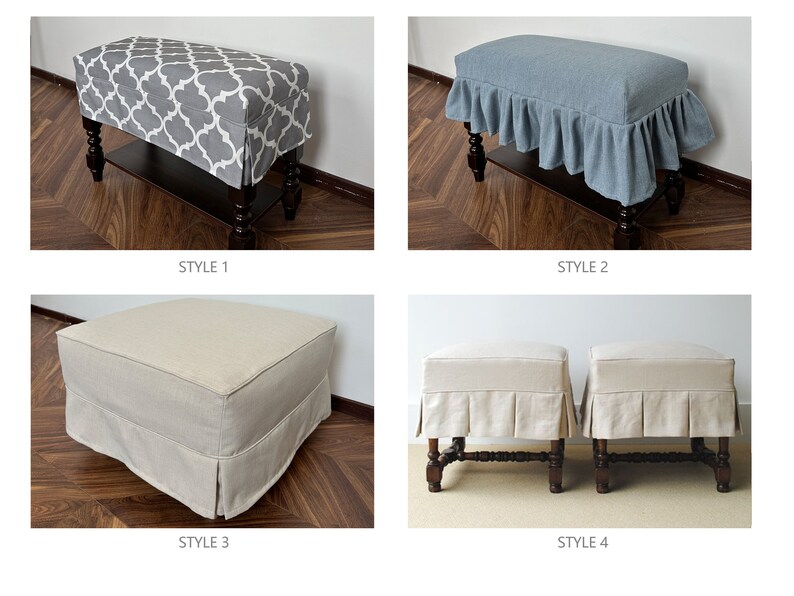 White Linen Ottoman Cover, Custom Ottoman Slipcover,custom Made Ottoman ...